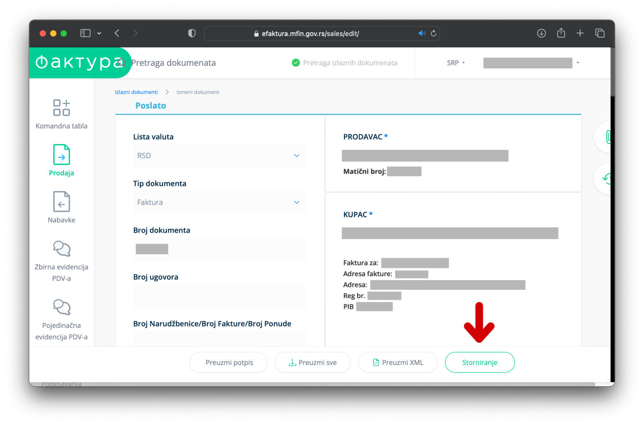 Kako stornirati eFakturu / eRačun?